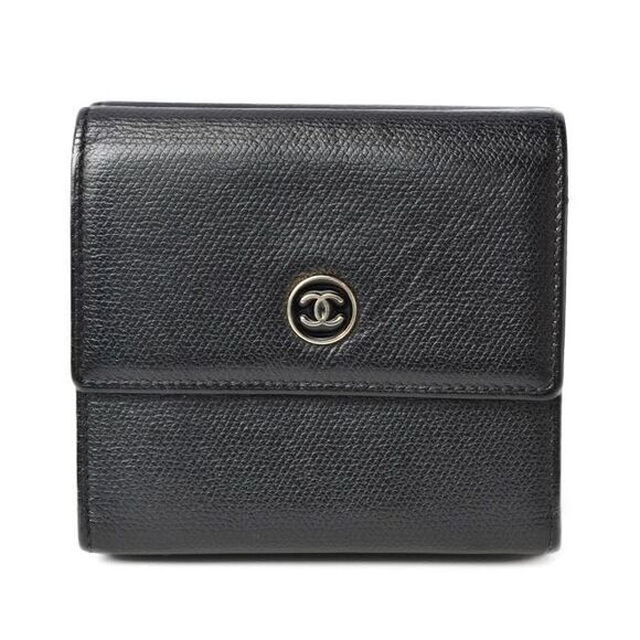 CHANEL | Bags | Chanel 428 Bifold Wallet Genuine Leather Black Cles ...